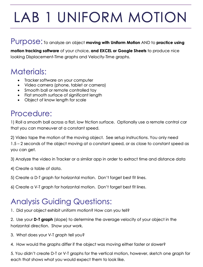 Solved LAB I UNIFORM MOTION PURPOSE: To analyze an object | Chegg.com