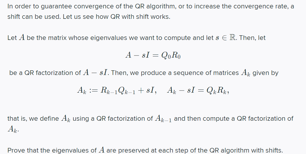 Solved In order to guarantee convergence of the QR | Chegg.com
