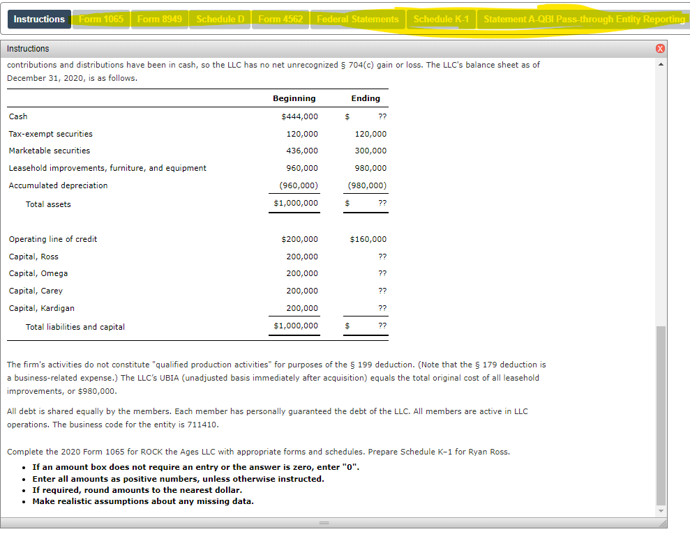 Instructions Form 1065 Form 8949 Schedule D Form 4562 | Chegg.com