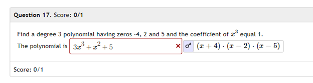 Solved Question 17. Score: 0/1 Find a degree 3 polynomial | Chegg.com