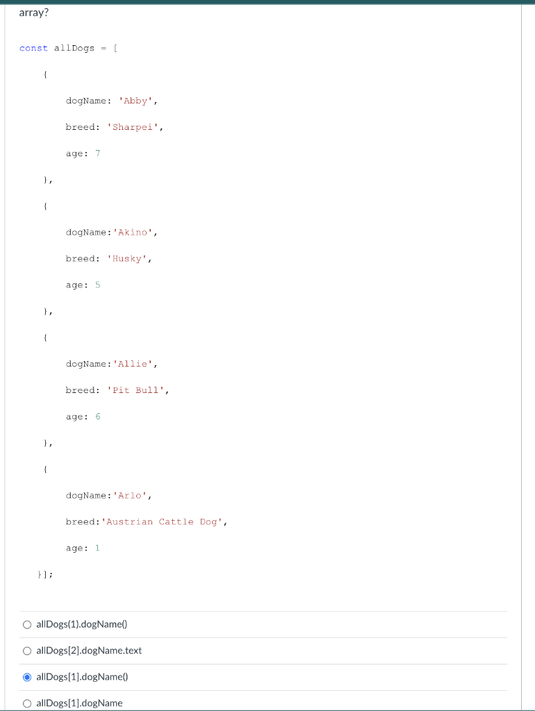 Solved What does this code do?, given array of objects, | Chegg.com