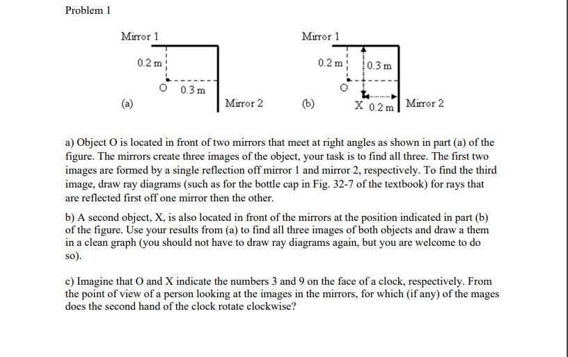 Solved Problem 1 Mirror 1 Mirror 1 0.2 m 0.2m 0.3 m O 0.3 m | Chegg.com