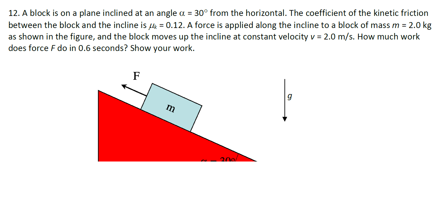 Solved 12. A block is on a plane inclined at an angle a = | Chegg.com