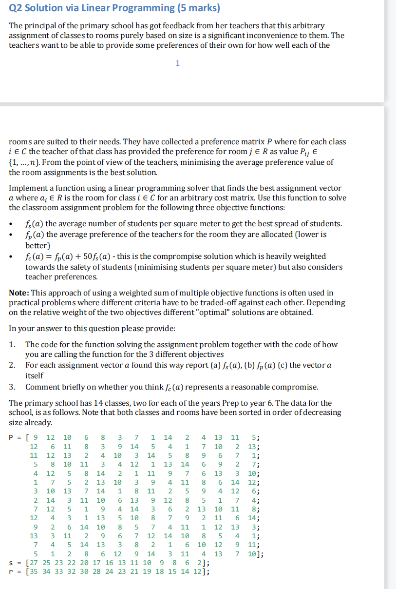 Q2 Solution via Linear Programming (5 marks) The | Chegg.com