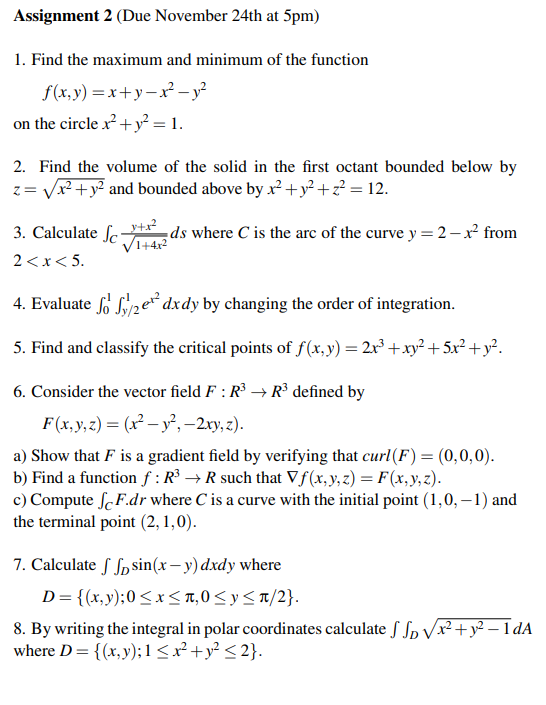 Solved 1. Find the maximum and minimum of the function | Chegg.com