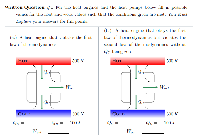 Solved Written Question \#1 For the heat engines and the | Chegg.com