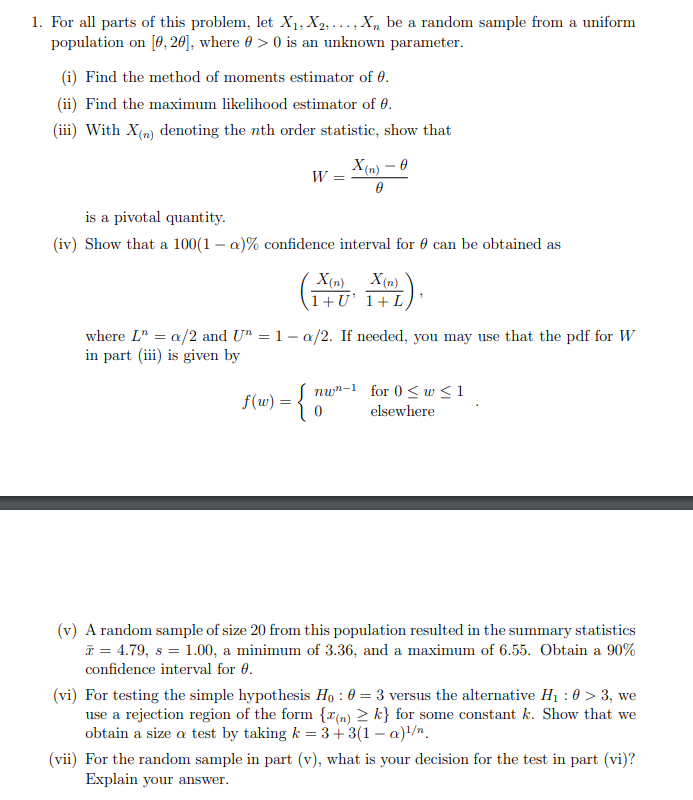 1. For all parts of this problem, let X1, X2,...,xbe | Chegg.com