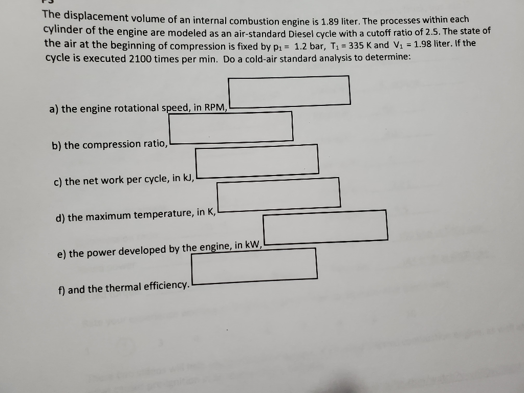 Solved The displacement volume of an internal combustion | Chegg.com