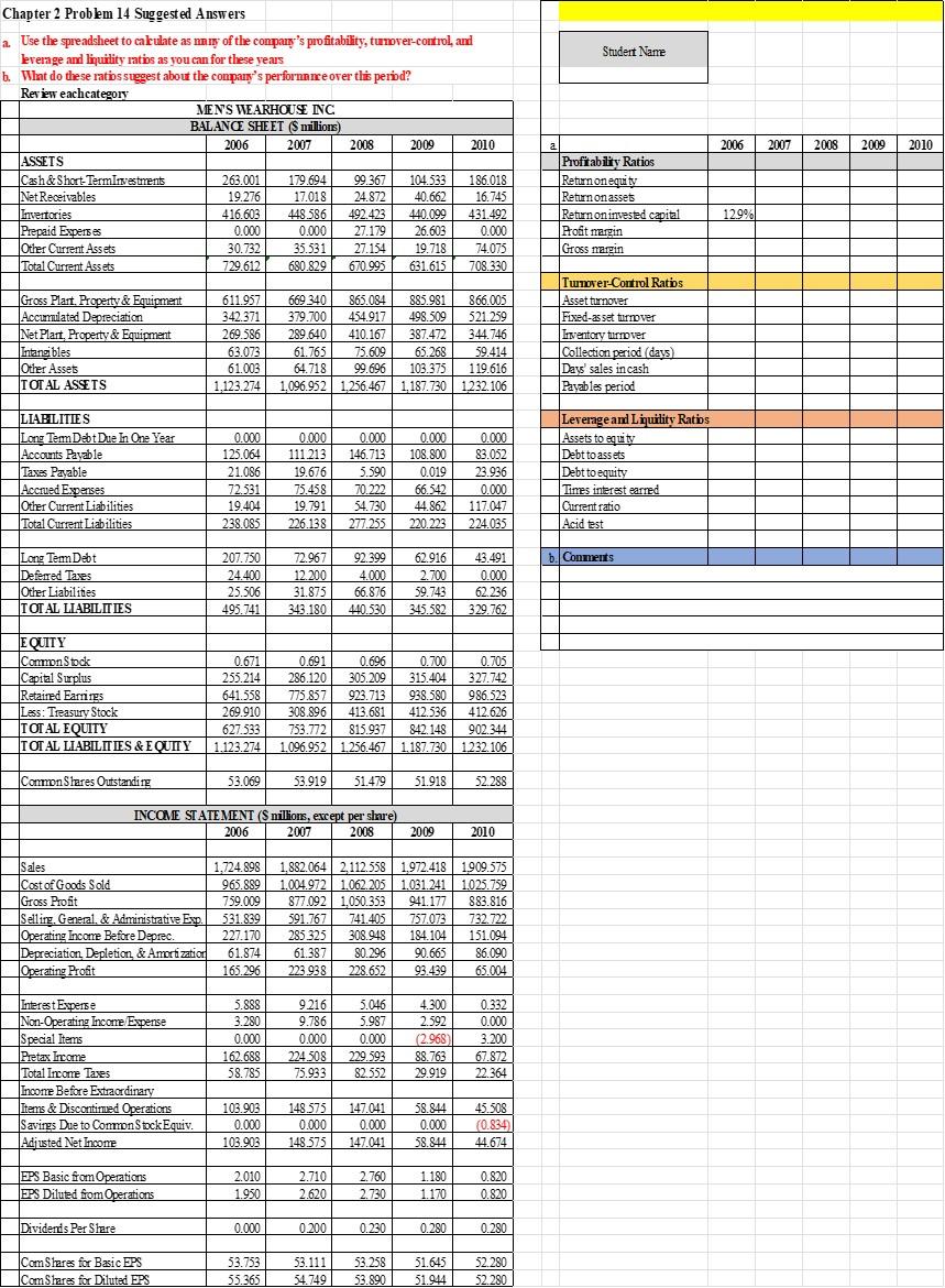Student Name Chapter 2 Problem 14 Suggested Answers a | Chegg.com