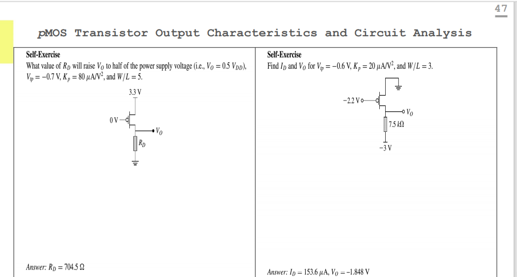 Solved 47 PMOS Transistor Output Characteristics and Circuit | Chegg.com