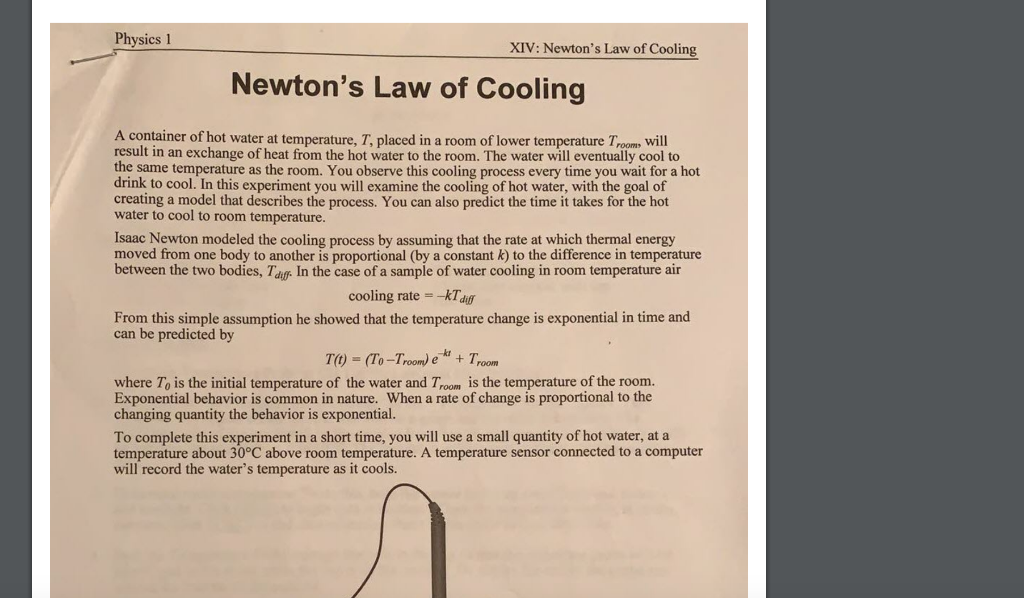 Solved Physics 1 XIV: Newton's Law of Cooling Newton's Law | Chegg.com