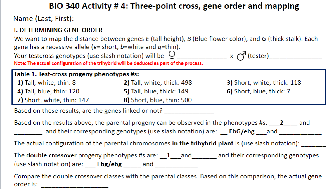 Solved BIO 340 Activity # 4: Three-point cross, gene order | Chegg.com