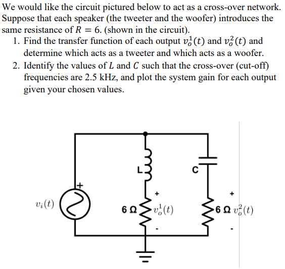 Solved We would like the circuit pictured below to act as a | Chegg.com