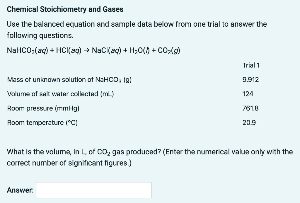 Solved Chemical Stoichiometry and Gases Use the balanced | Chegg.com