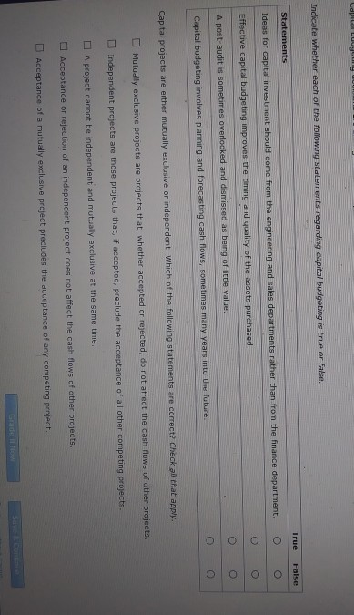 Solved Indicate whether each of the following statements | Chegg.com