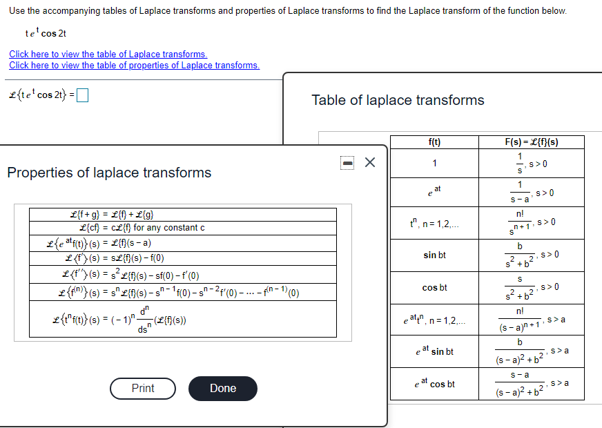 Solved Use the accompanying tables of Laplace transforms and | Chegg.com