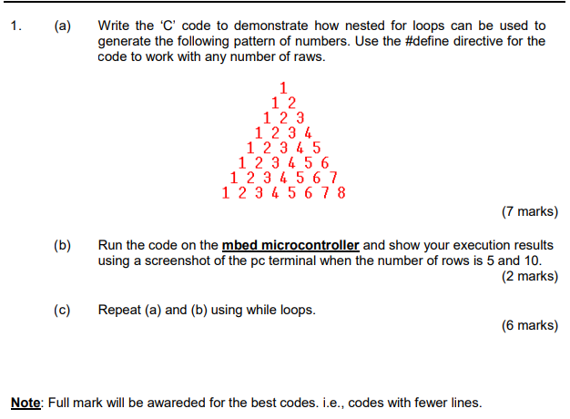 Solved 1. (a) Write the ' C ' code to demonstrate how nested | Chegg.com