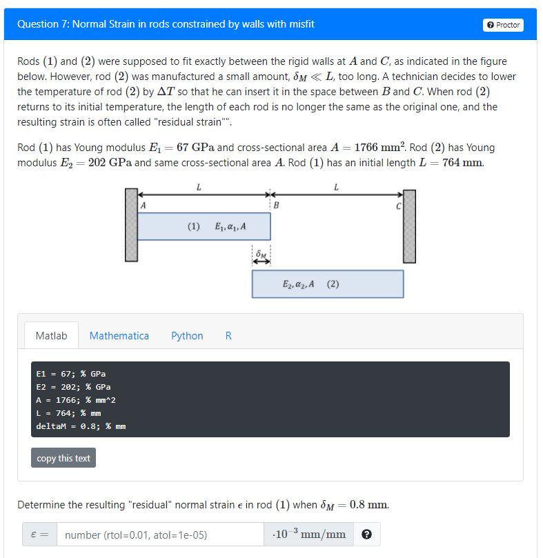 Solved Question 7: Normal Strain in rods constrained by | Chegg.com