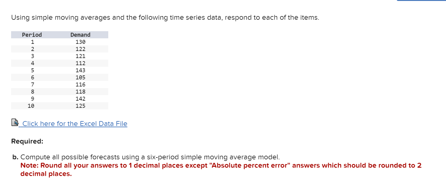 Solved Using simple moving averages and the following time | Chegg.com
