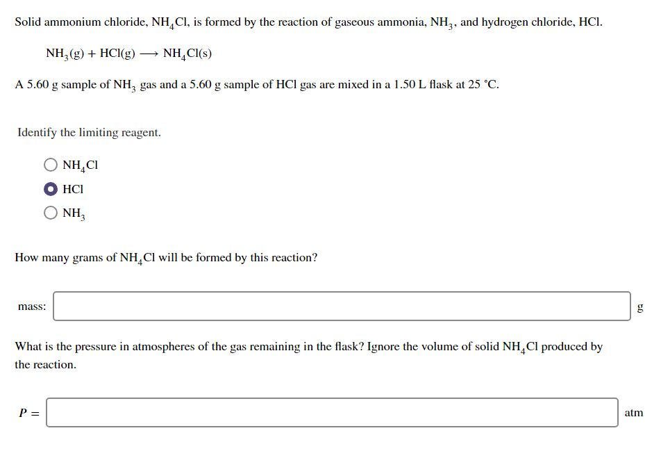 Solved Solid ammonium chloride, NH4CI, is formed by the | Chegg.com