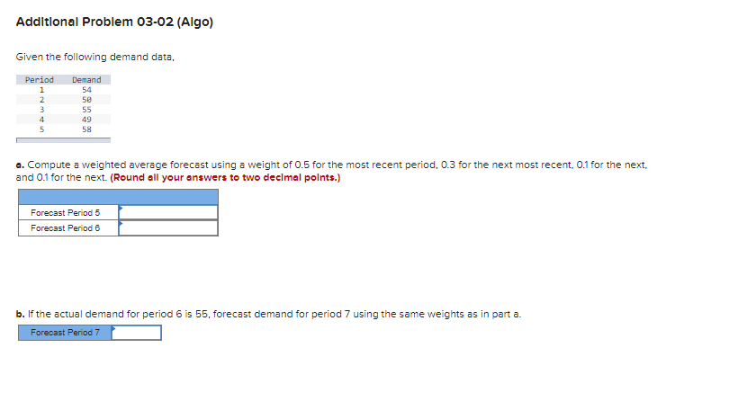 Solved Addltional Problem 03-02 (Algo) Given the following | Chegg.com