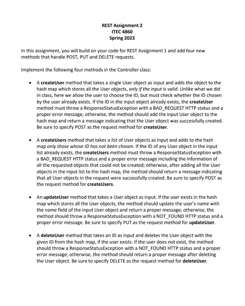 Solved REST Assignment 2 ITEC 4860 Spring 2023 In this | Chegg.com