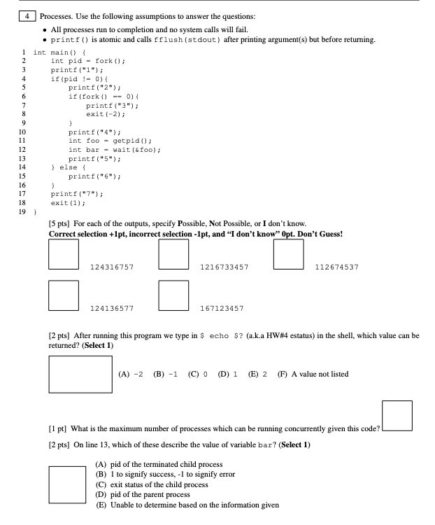 4 Processes. Use the following assumptions to answer | Chegg.com