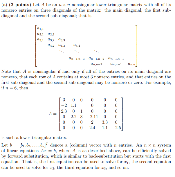 Solved (a) (2 points) Let A be an n × n nonsingular lower | Chegg.com