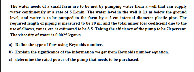Solved The water needs of a small farm are to be met by | Chegg.com