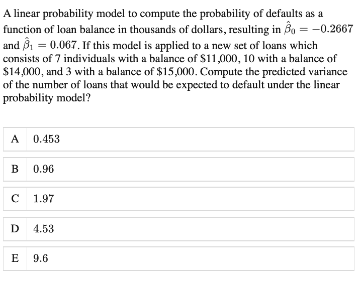 Solved A linear probability model to compute the probability | Chegg.com