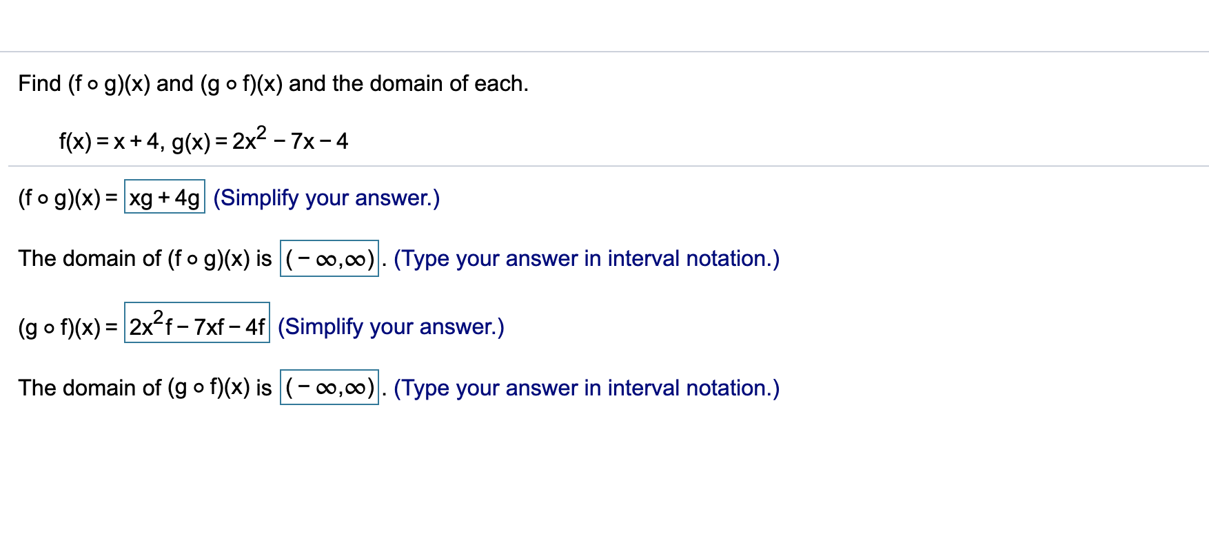 Solved Find (fog)(x) and (gof)(x) and the domain of each. | Chegg.com