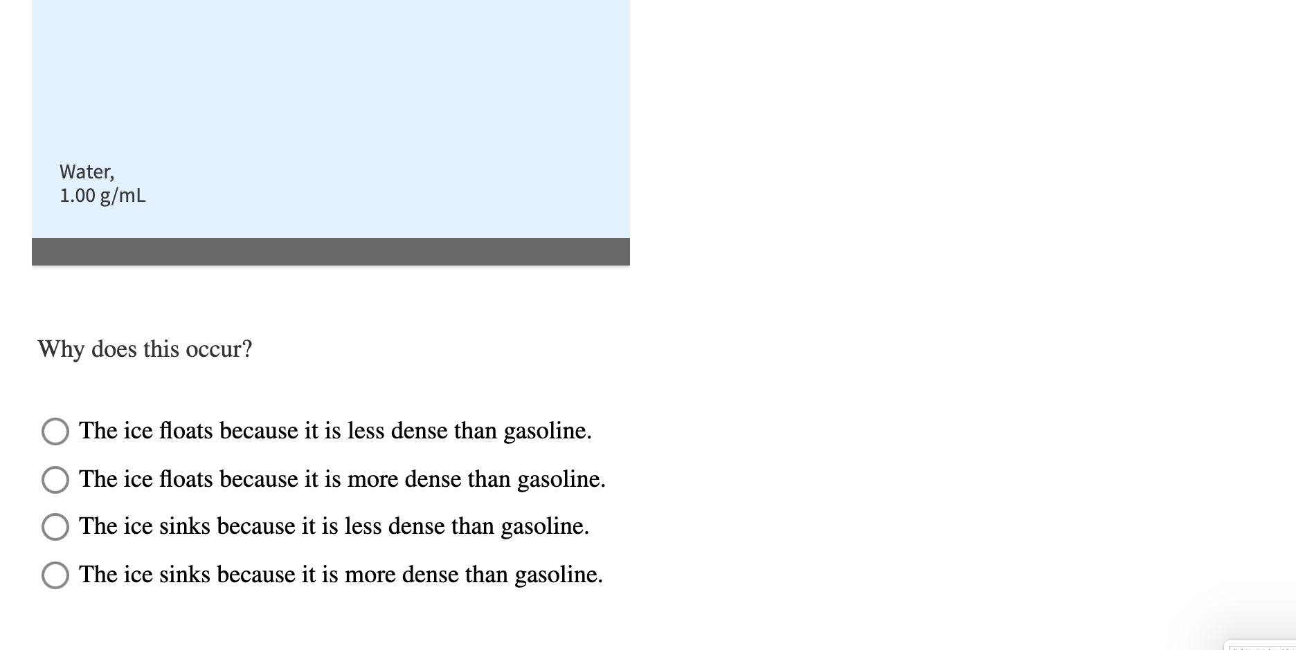 Solved Use the interactive to observe whether ice will float | Chegg.com