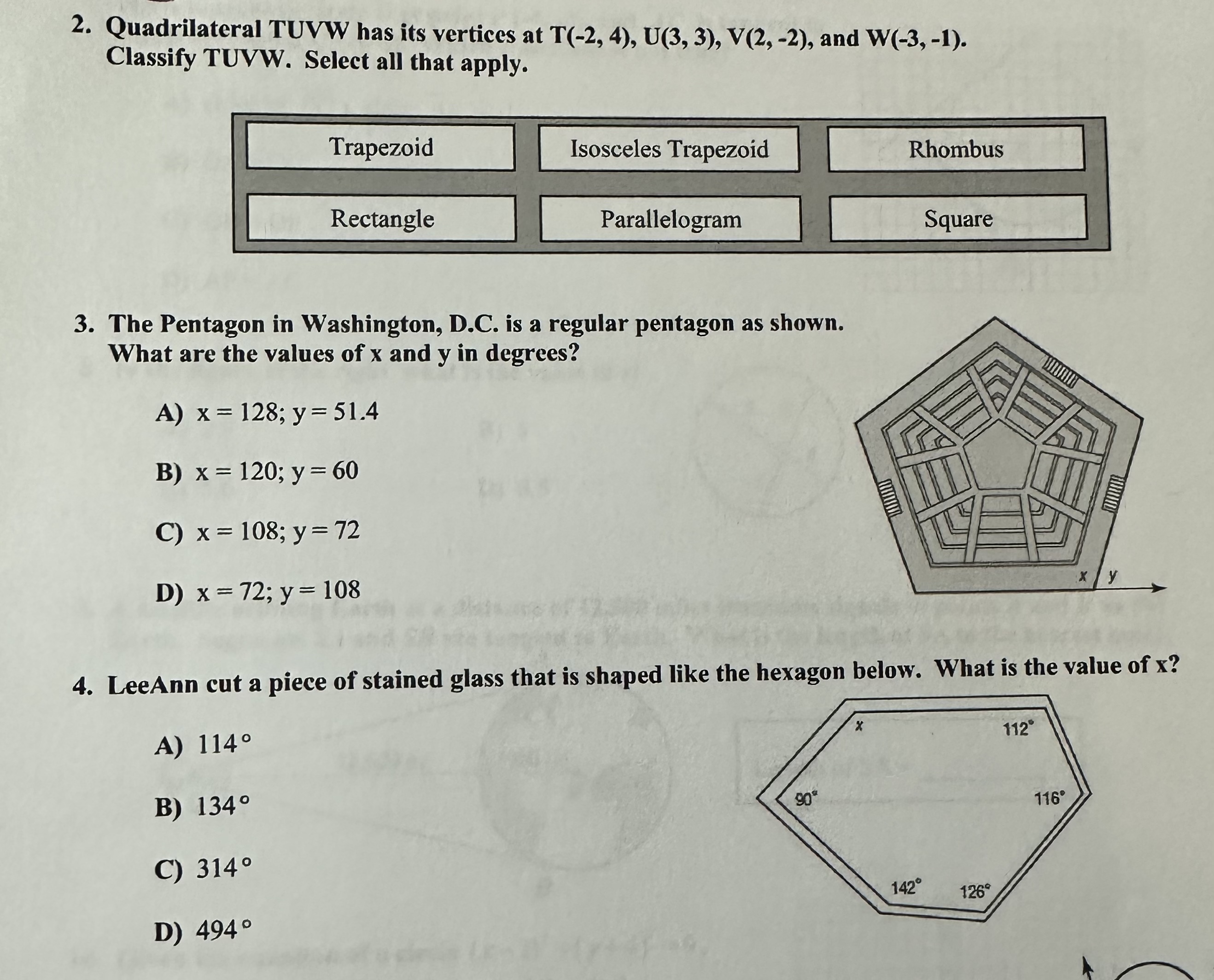 Solved 2. Quadrilateral TUVW has its vertices at | Chegg.com