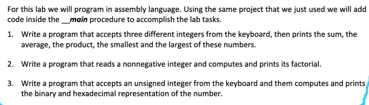 Solved For this lab we will program in assembly language. | Chegg.com