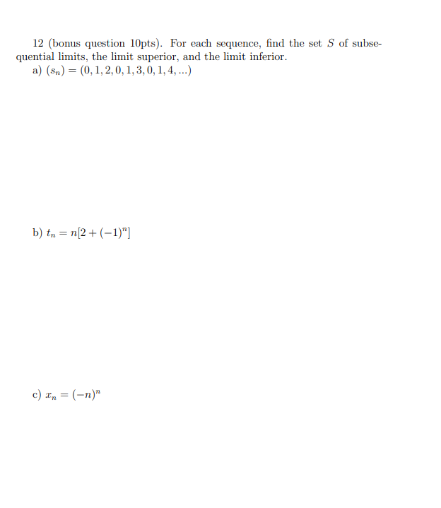Solved 12 (bonus question 10pts). For each sequence, find | Chegg.com