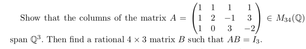 Solved Show that the columns of the matrix A=.... span Q3. | Chegg.com