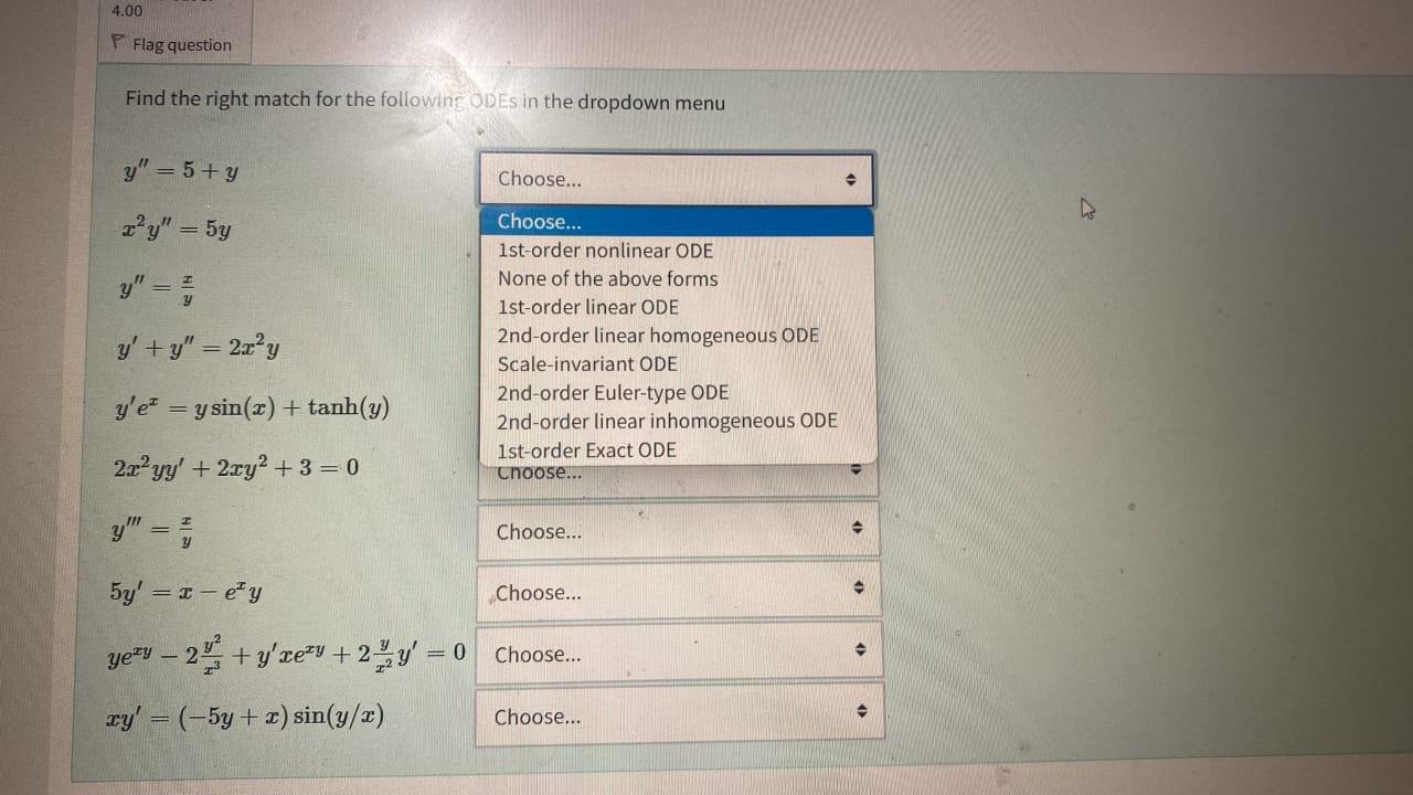 Solved Find the right match for the following ODEs in the | Chegg.com