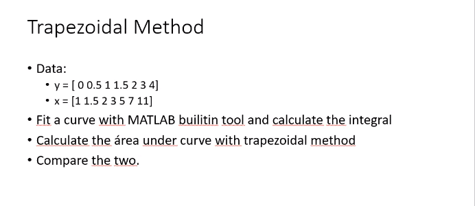 Solved Trapezoidal Method - Data: - Fit a curve with MATLAB | Chegg.com