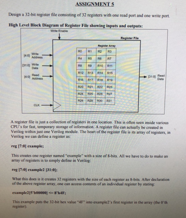 Solved ASSIGNMENT 5 Design a 32-bit register file consisting | Chegg.com