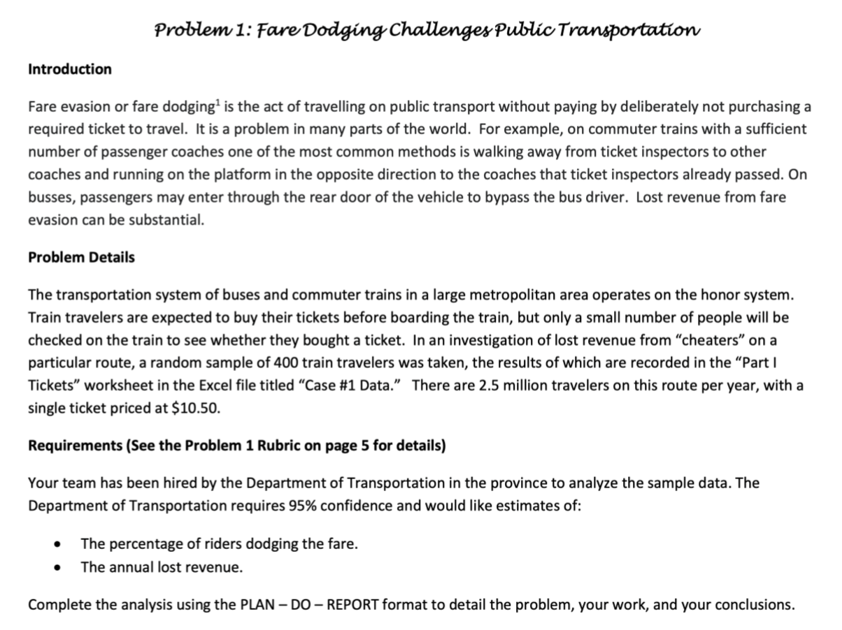 Solved Introduction Fare evasion or fare dodging 1 is the | Chegg.com