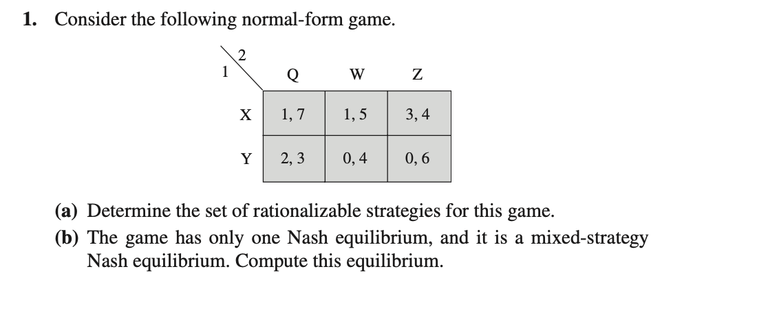 Solved 1. Consider the following normal-form game. il e x | Chegg.com
