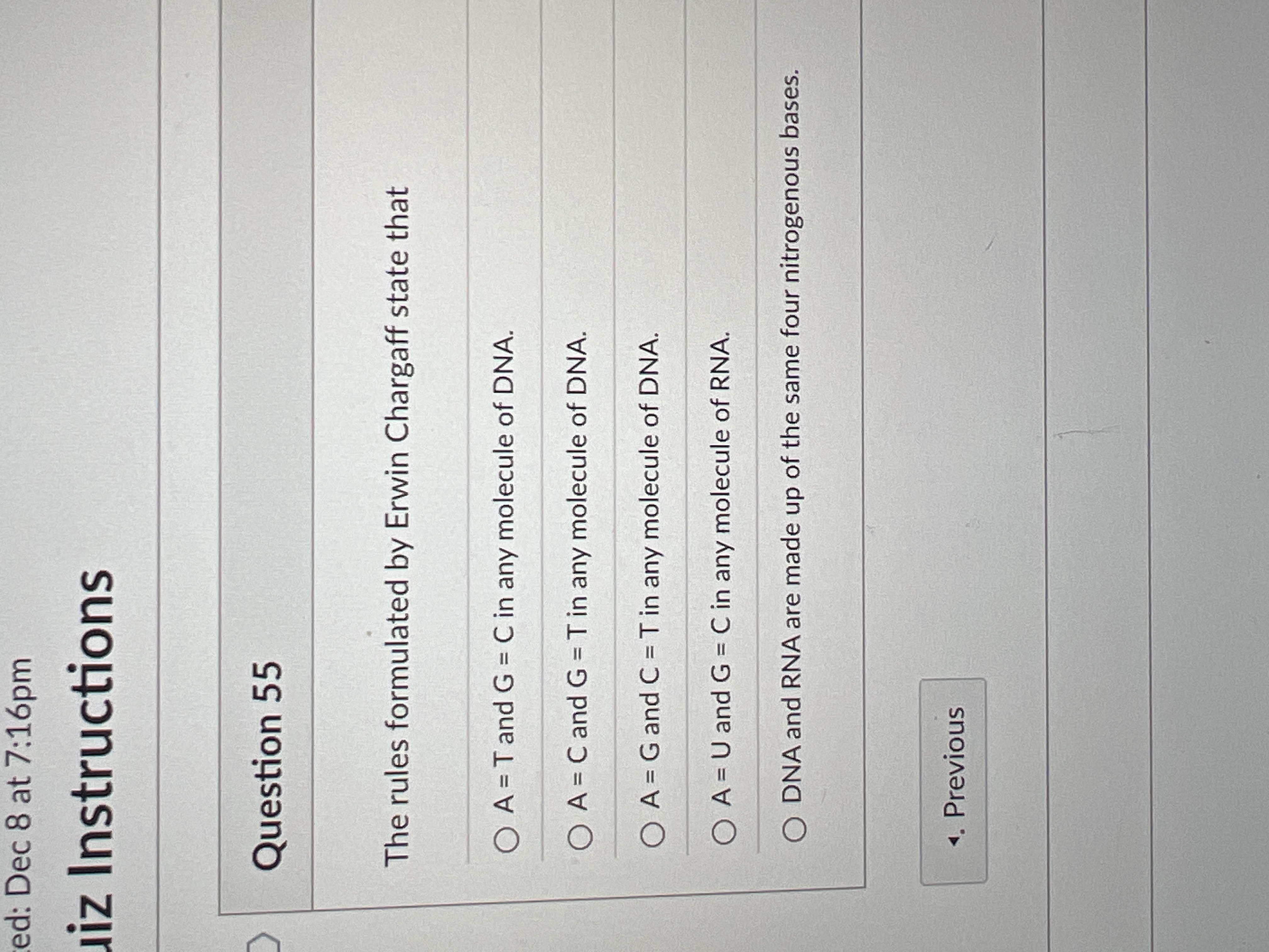 Solved Question 55The rules formulated by Erwin Chargaff | Chegg.com