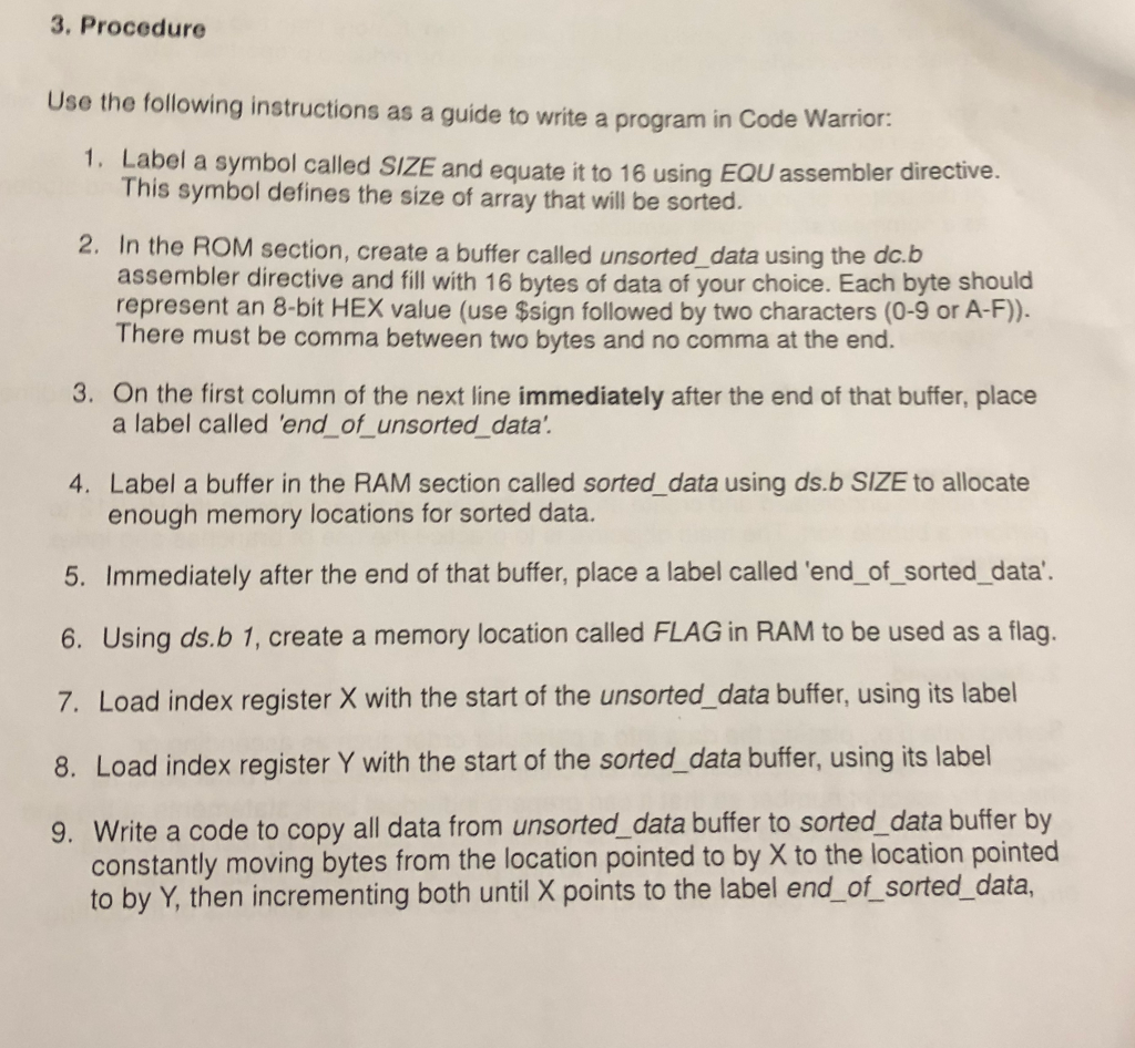 Solved Using code warrior IDE, we need to create assembly | Chegg.com