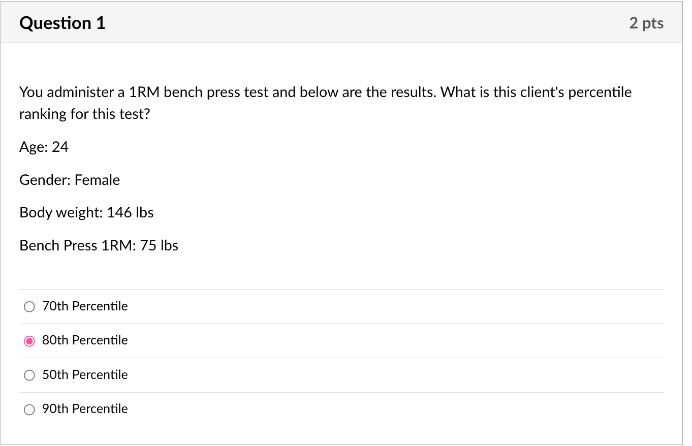 You administer a 1RM bench press test and below are | Chegg.com