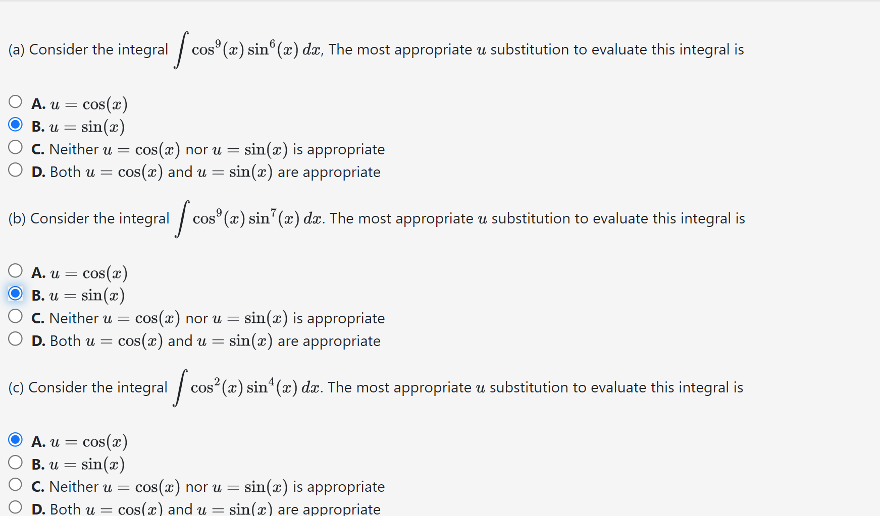 Solved (a) Consider the integral ∫cos9(x)sin6(x)dx, The most | Chegg.com