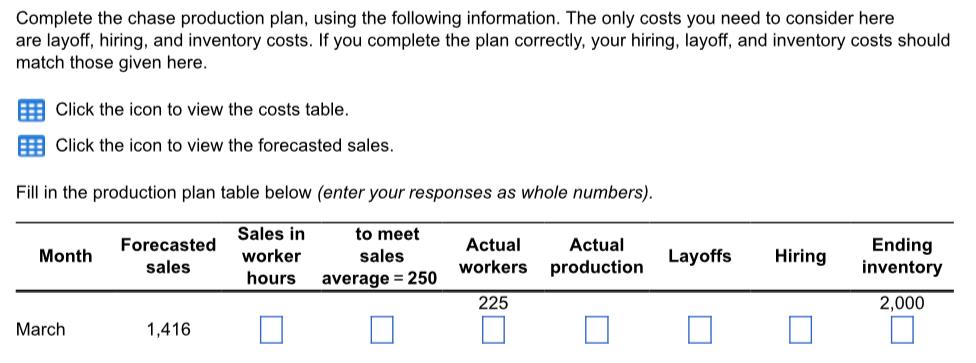 Complete the chase production plan, using the | Chegg.com