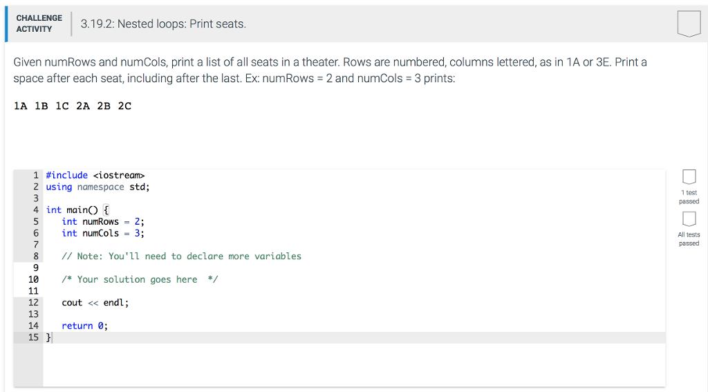 Solved Ccailenge 3192 Nested Loops Print Seats Given 