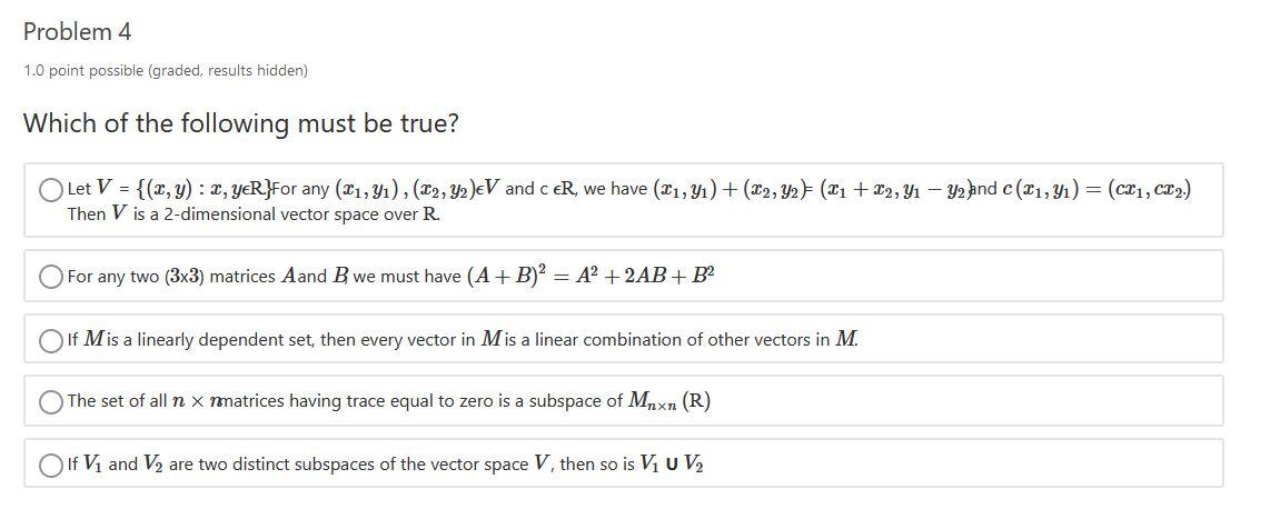 Solved Problem 4 1.0 point possible (graded, results hidden) | Chegg.com