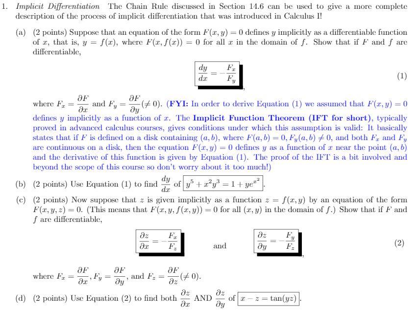 Solved 1. Implicit Differentiation The Chain Rule discussed | Chegg.com