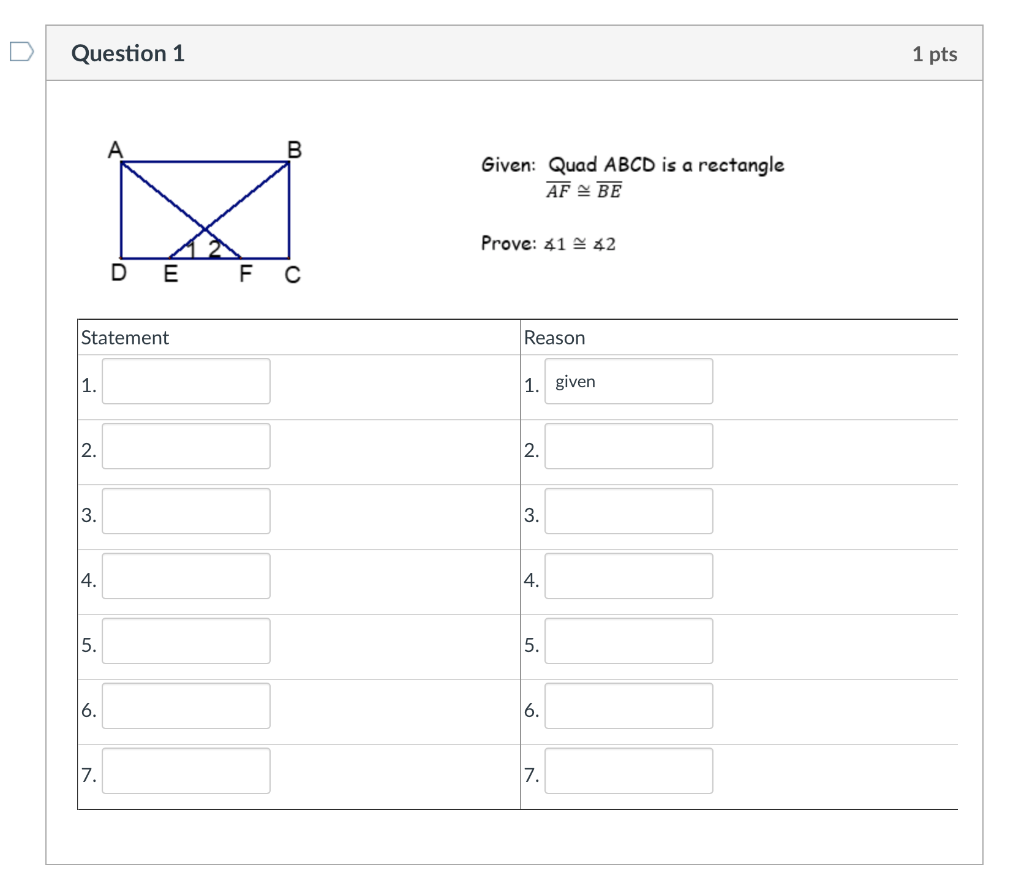 Solved Given: Quad ABCD is a rectangle, AF = BE, Prove: | Chegg.com